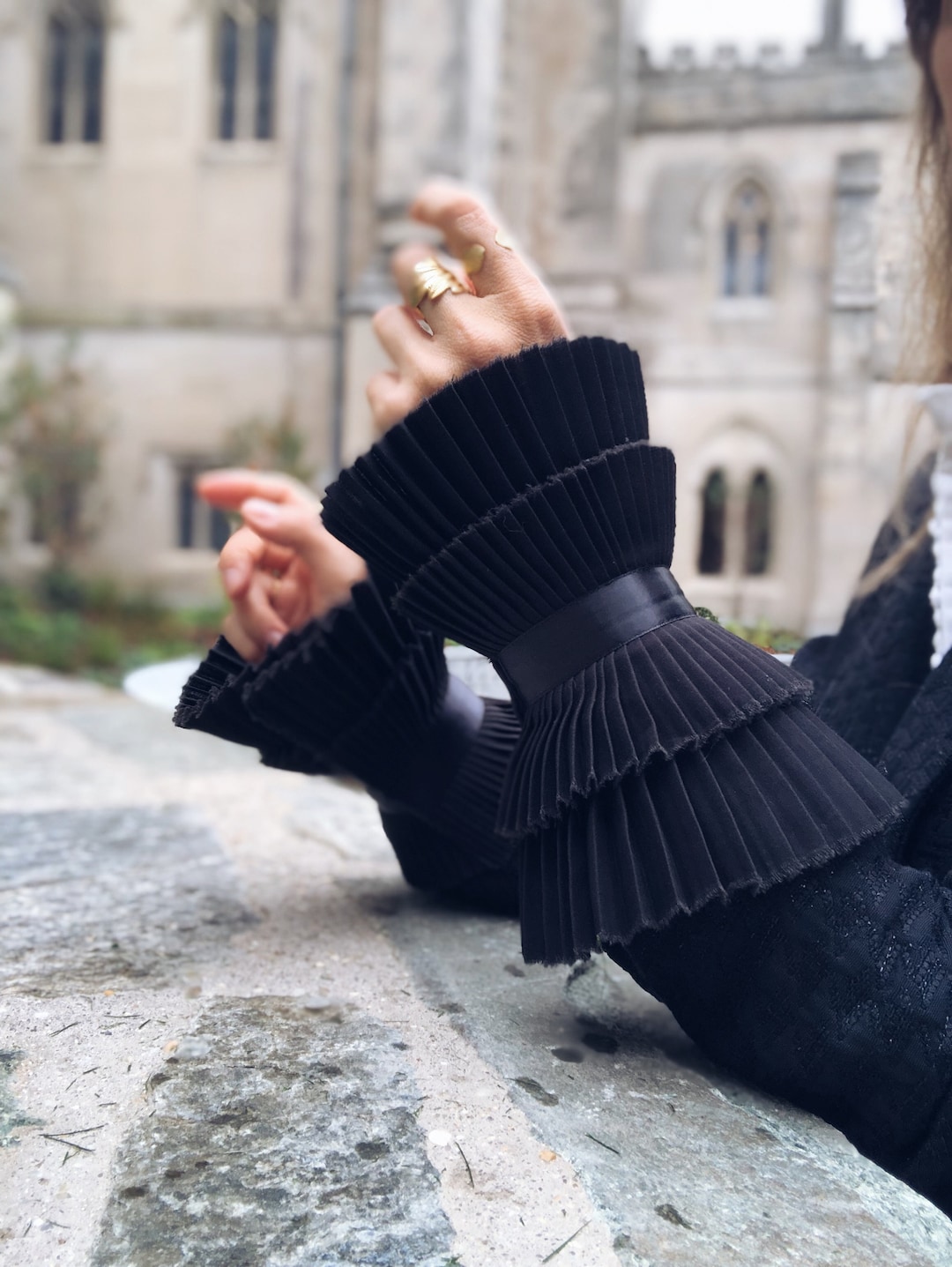 Victorian Gothic Ruffled Cuffs/black HIGH CUFF/ Victorian Wrist Ruff ...