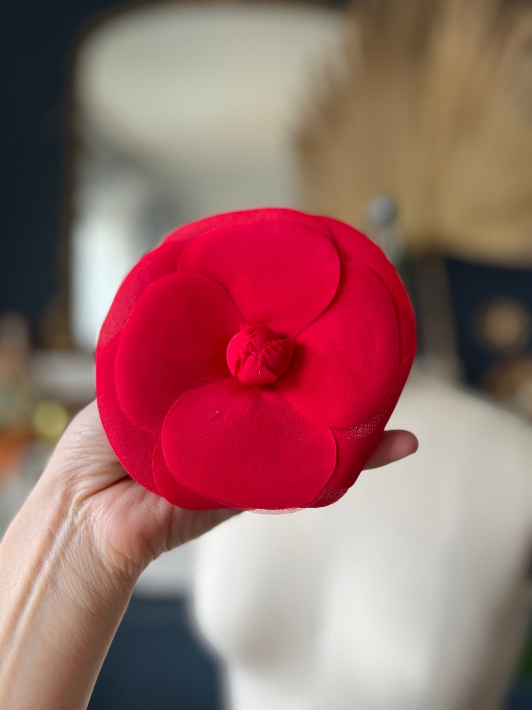 Red Large SILK CAMELLIA BROOCH /high End Silk Camellia Brooch/camellia ...
