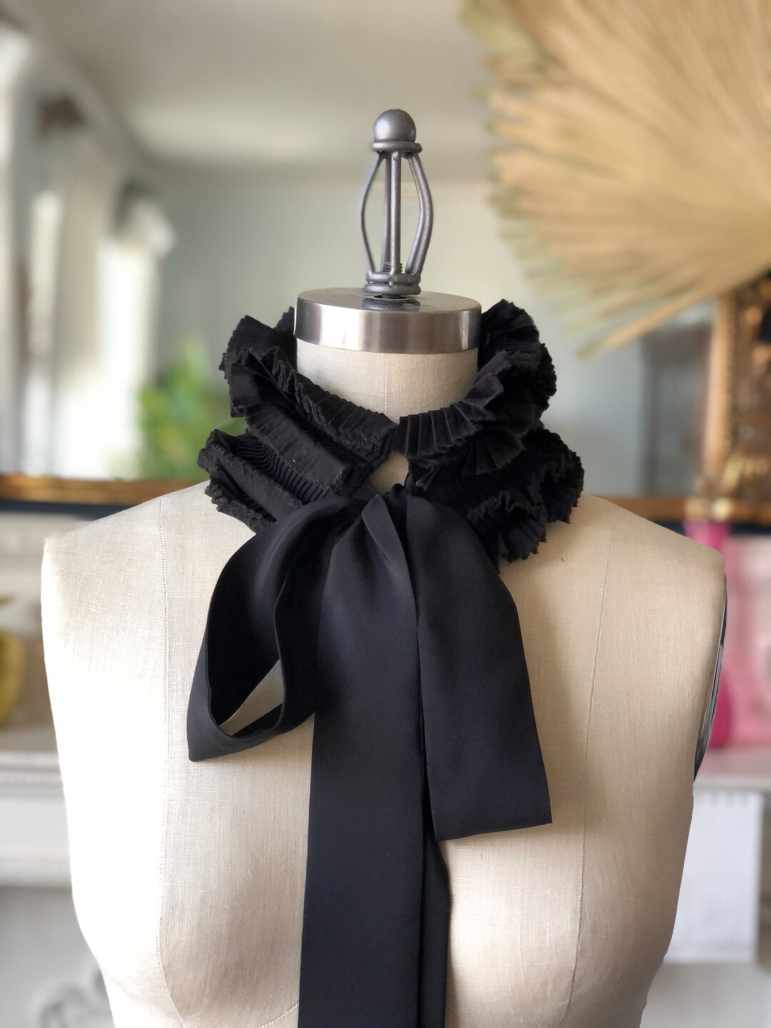 Ruffled Collar With Silk Ties/multi Use/black Collar/pleated Collar ...