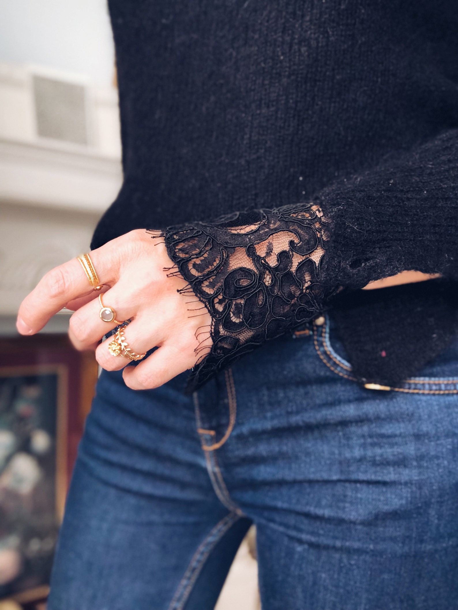 French LACE CUFFS/Black Detachable cuffs/Lace gloves/French | Etsy