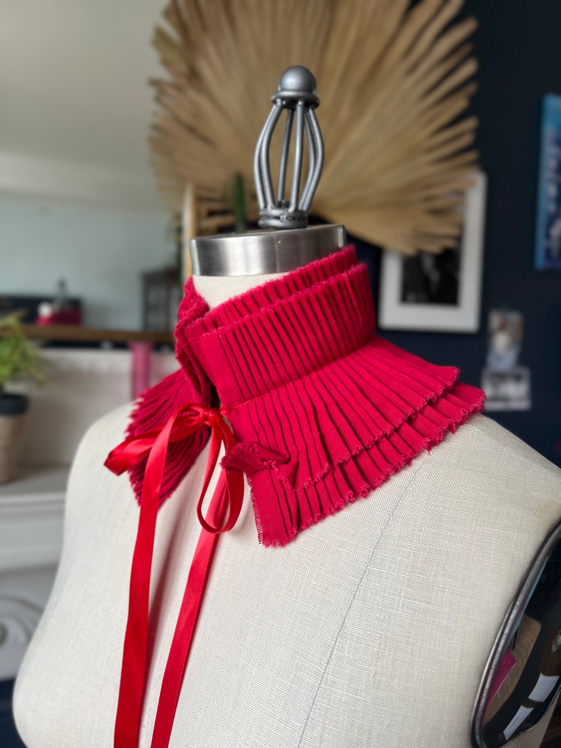 Red COLLAR Hand Pleated Collar/high Collar/ruffle Collar/black and ...
