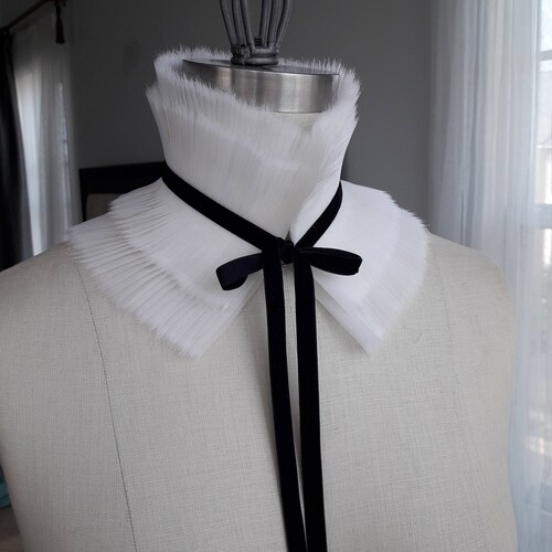 BLACK Detachable SILK Collar/ruffle Collar/pleated Collar/high - Etsy