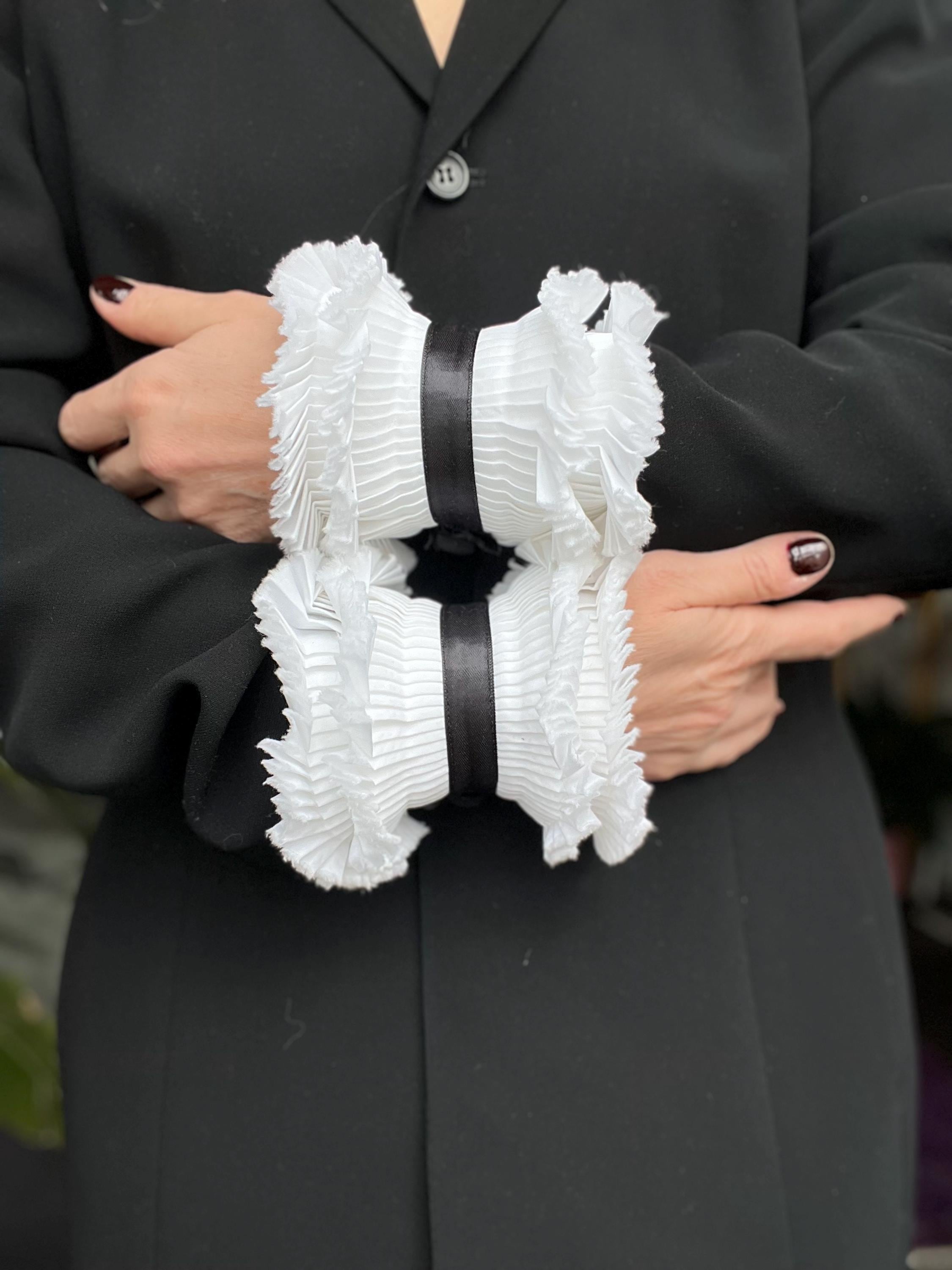 RUFFLE Cuffs/couture Hand Made Hand Pleated Detachable Cuffs/high Cuff ...