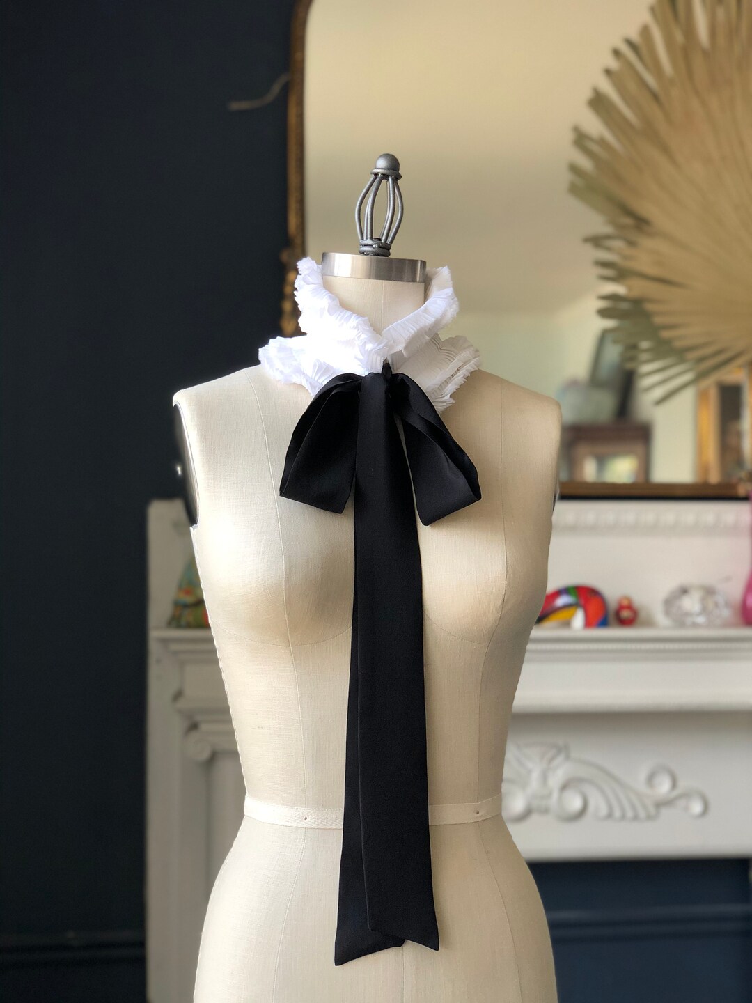 Ruffled Collar With Silk Ties/multi Use/black Collar/pleated Collar ...