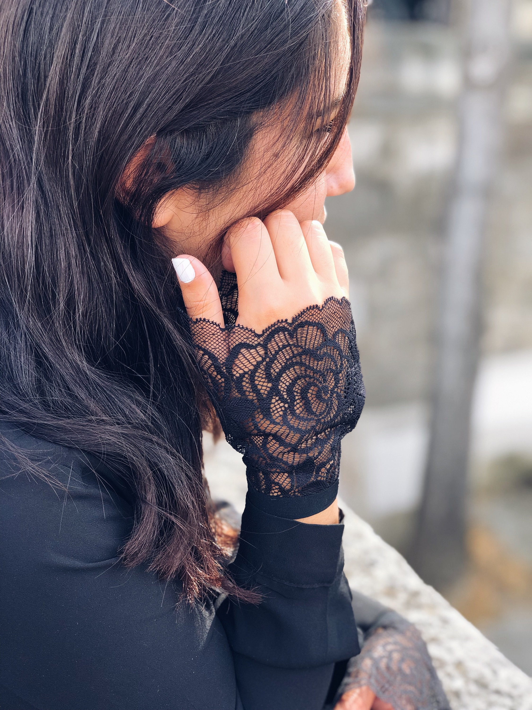 LACE Cuffs/black French Lace Cuffs/detachable Cuffs/sleeve - Etsy Norway