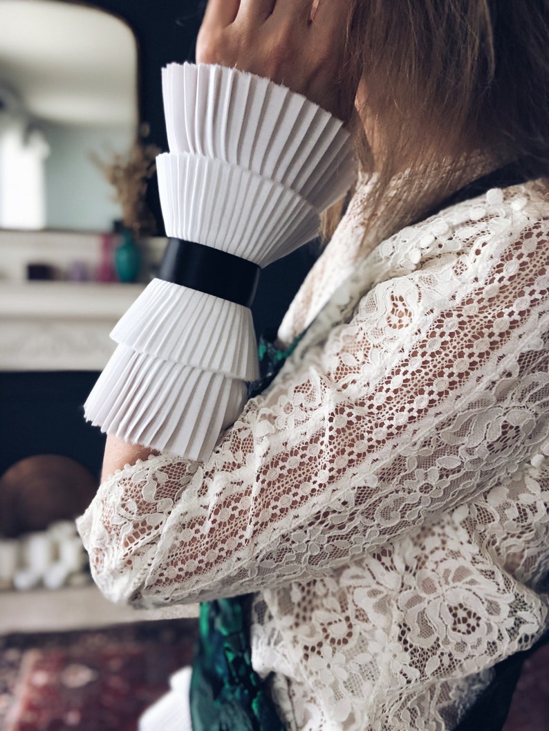 High Cuffs/couture Hand Pleated Cuffs/black and White - Etsy