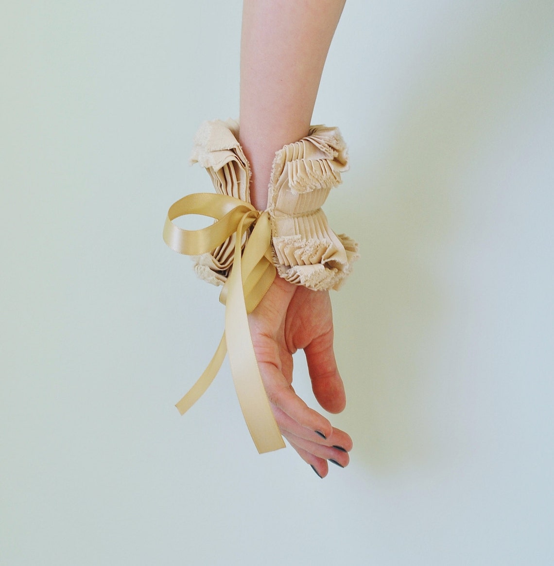 Hand Crafted Detachable Cuffs With Satin Ribbon in Beige/more - Etsy