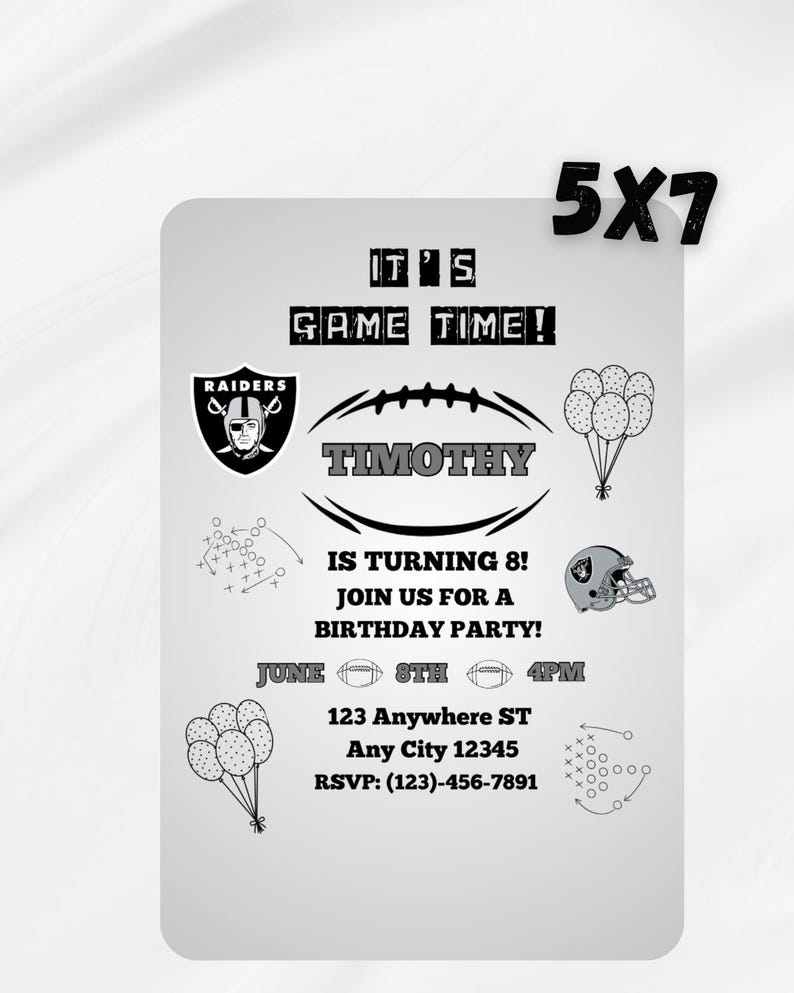 Football Fan DIGITAL Birthday Invitation RAIDERS Las Vegas - Etsy