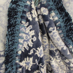 Oversize Reversible Plush Throw Blanket - Blue & White With Crochet ...