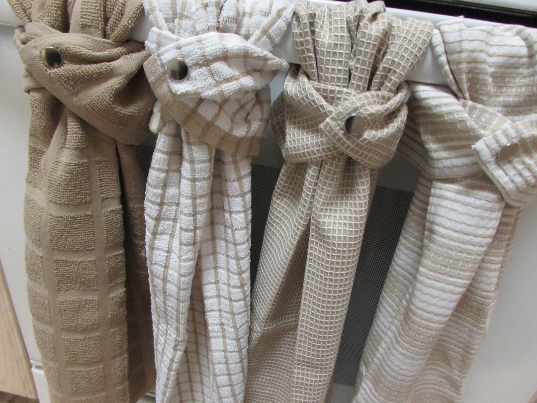 Hanging Hand Kitchen Towel Beige, Tan, White, Squares, Stripes, Snap ...