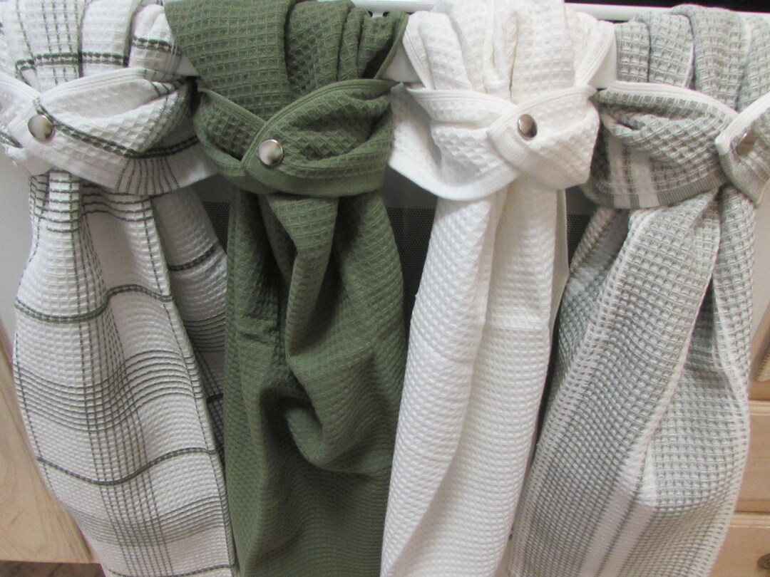 XL Hanging Hand Kitchen Towel Green, Olive, Squares, Stripes, Snap ...