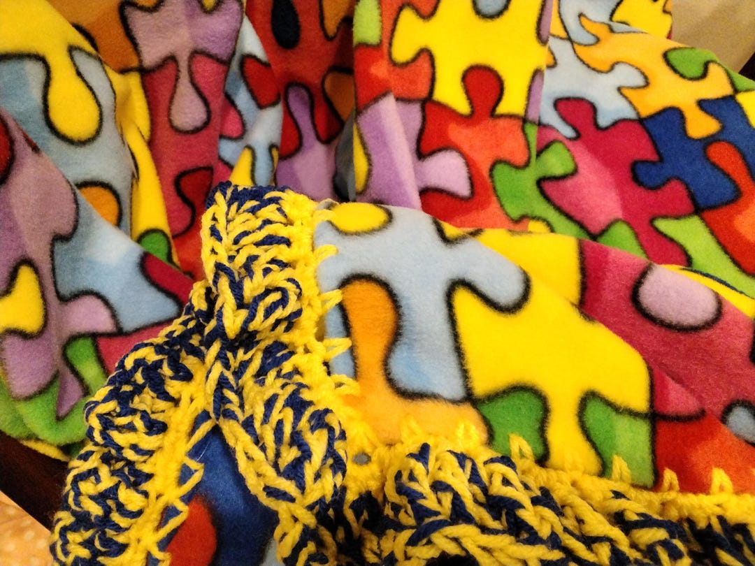 Puzzle Piece Bright Colors Throw Afghan Blanket With Crochet Edge ...