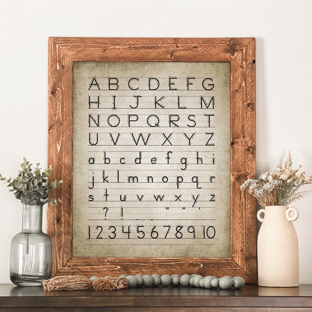 Framed Alphabet Chart Wall Art, Vintage ABC Reference Poster ...