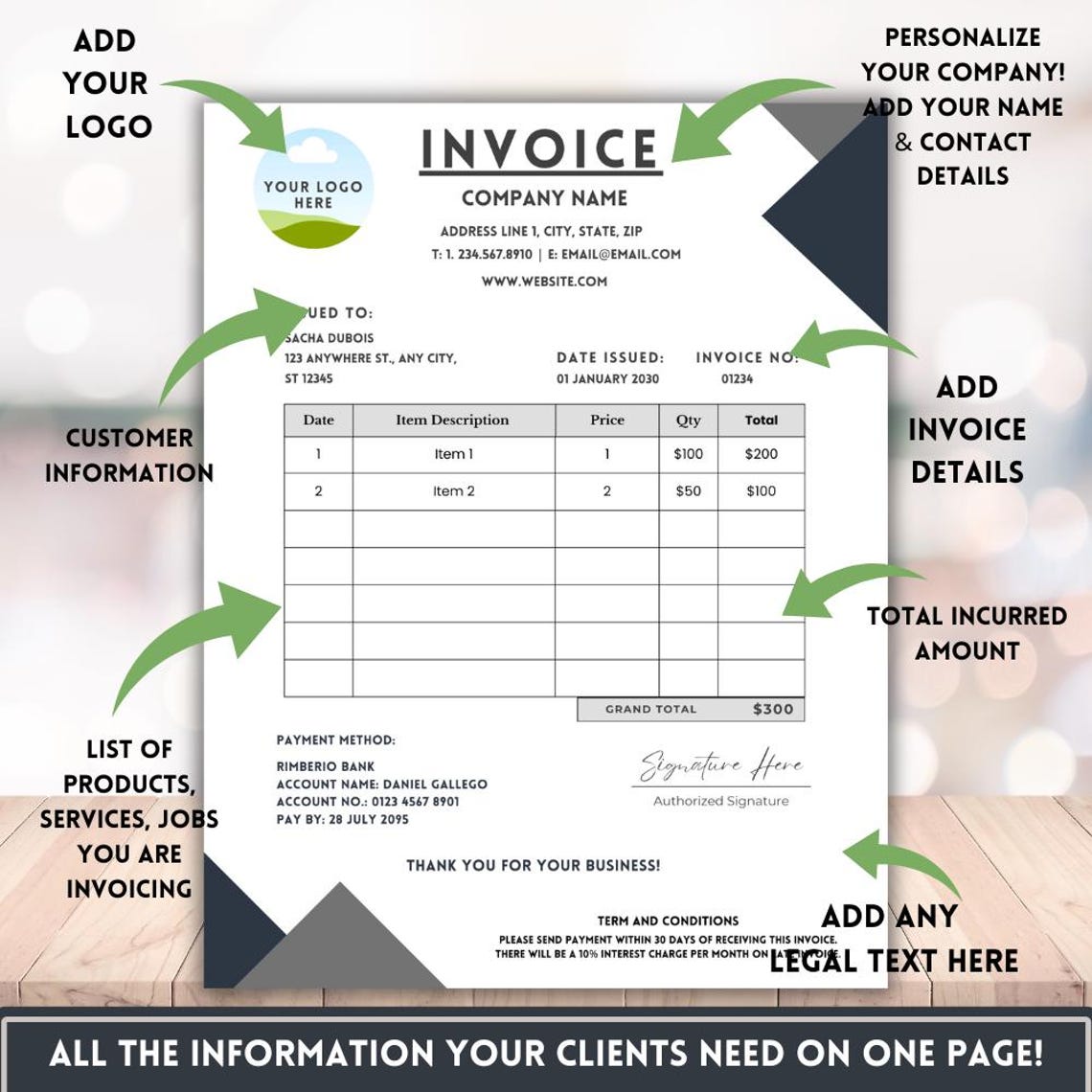 Invoice Template, EDITABLE Receipt Form, Small Business Invoice ...