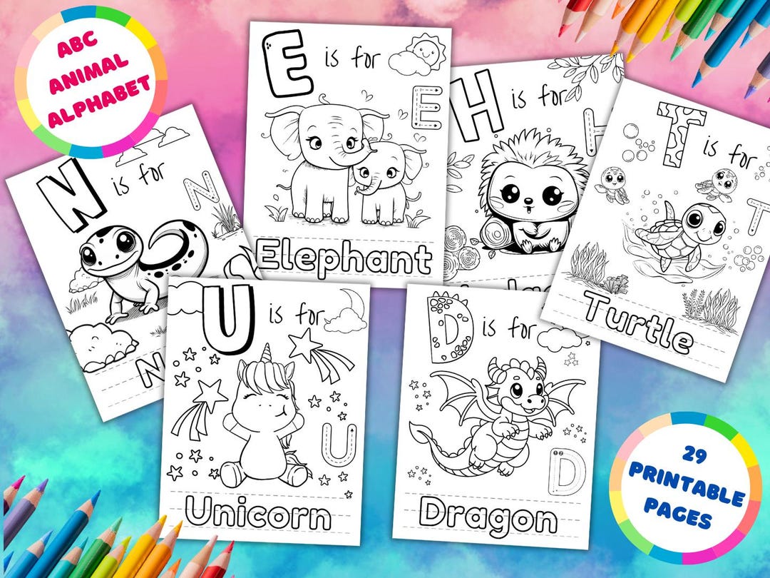 ABC Animal Coloring Book Pages, Educational Animal Alphabet Coloring ...