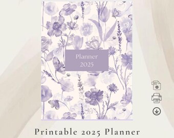 Chic 2025 Floral Planner Printable: Vibrant Purple Watercolor ...
