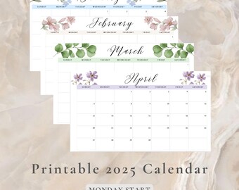 2025 Printable Monthly Overview Calendar - Soft Rainbow Floral Colors ...