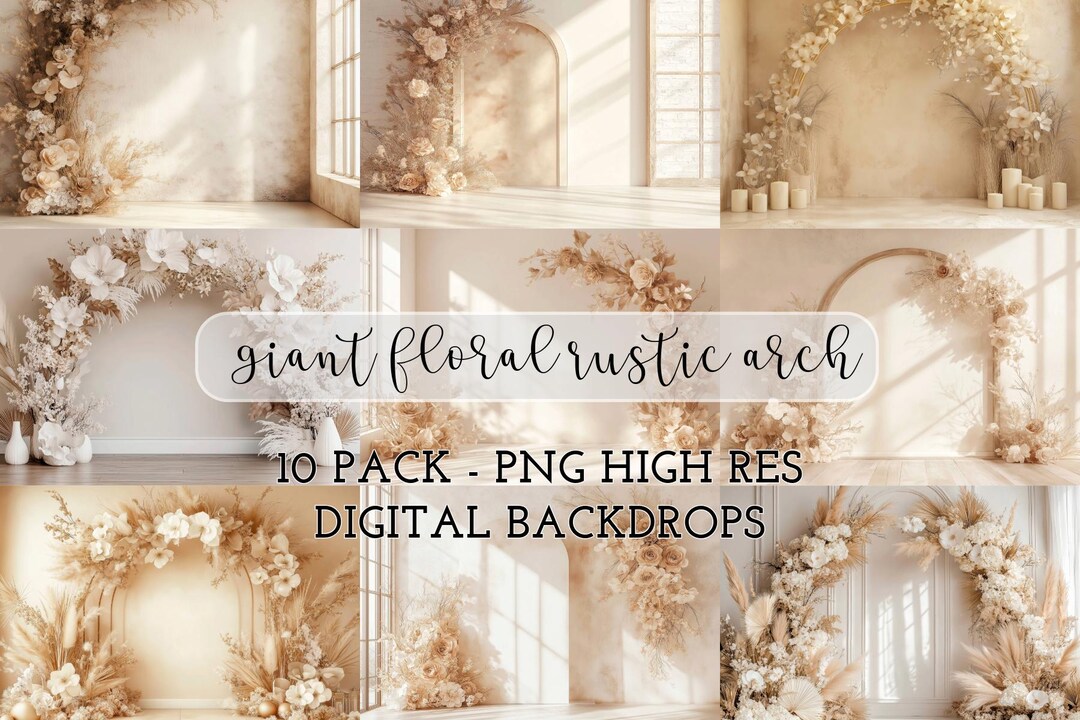 10 PNG Rustic White-beige Giant Flower Arch Digital Backdrops ...