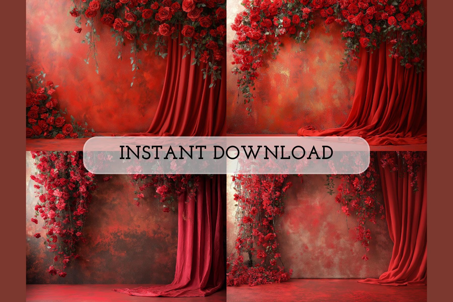 16 PNG Red Roses Backdrop, Red Roses Painted Canvas Curtain Background ...