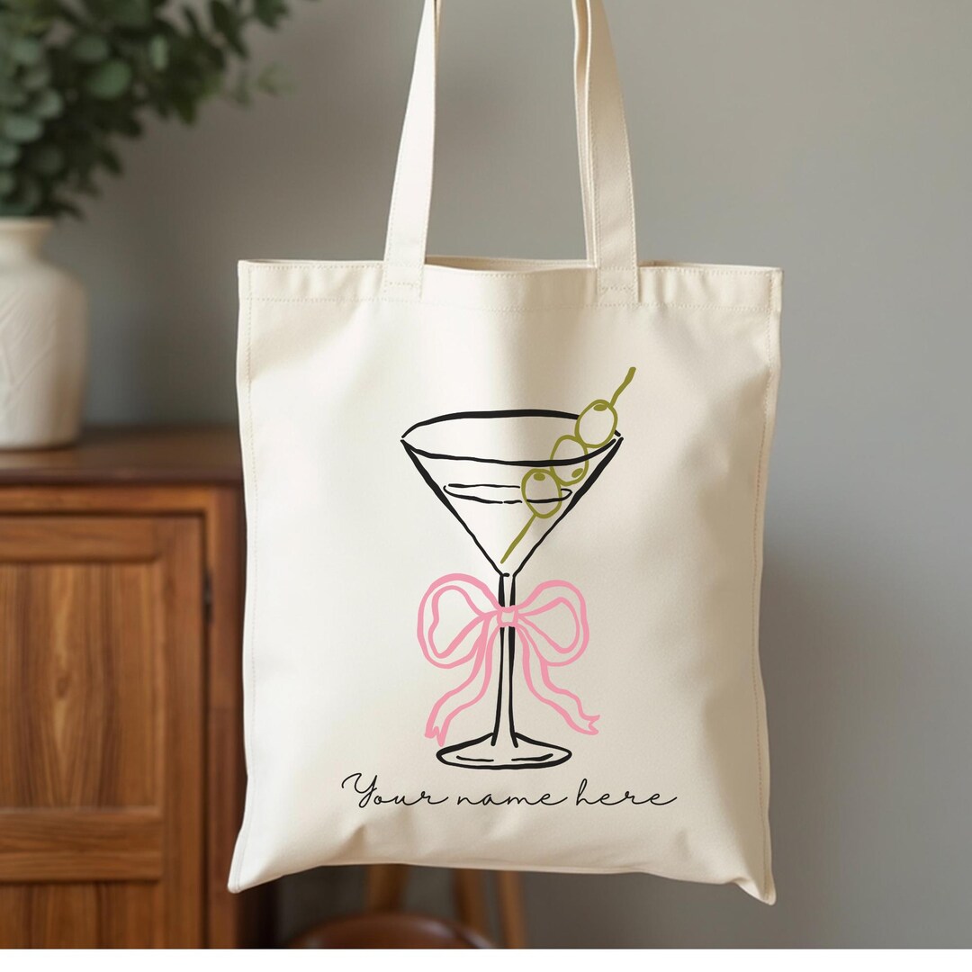 Martini Bachelorette Gift Bag, Personalized Drink Tote Bag, Chic ...