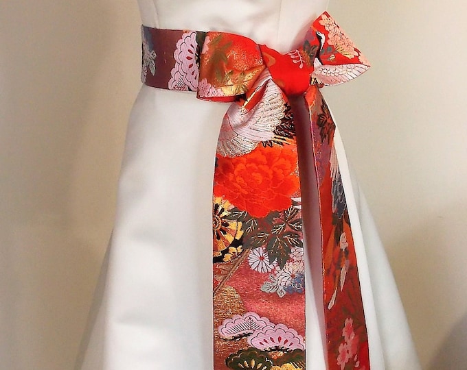 KIMONO OBI Sash Wedding Vintage UCHIKAKE Self Tie Silk Gold Brocade Red ...