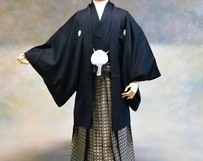 SAMURAI Men's Kimono Four Piece Set 5 Vintage MONTSUKI Hakama Kimono ...