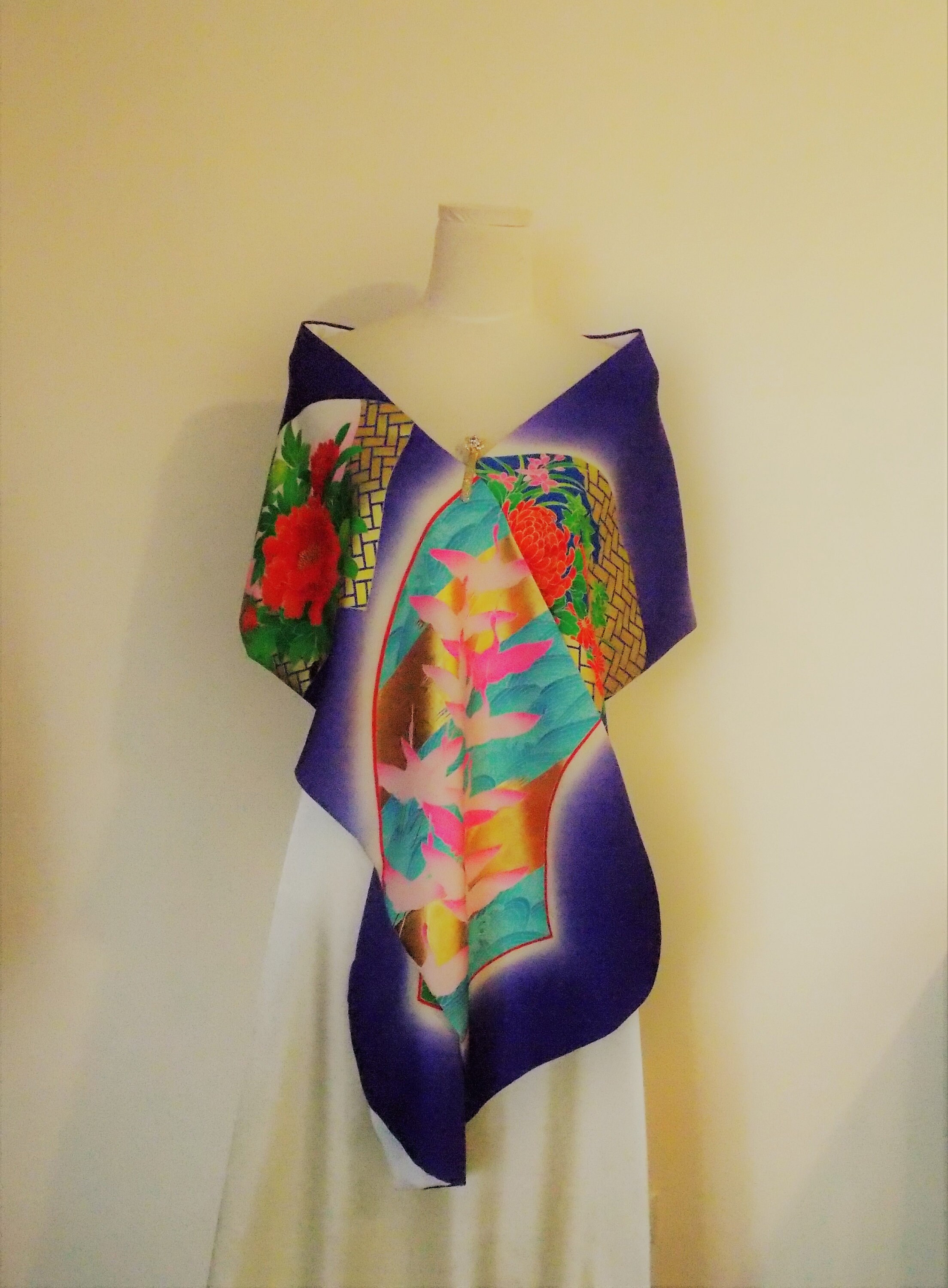 Wedding KIMONO OBI Sash Bow Belt Tail Pansy Purple Blue White | Etsy