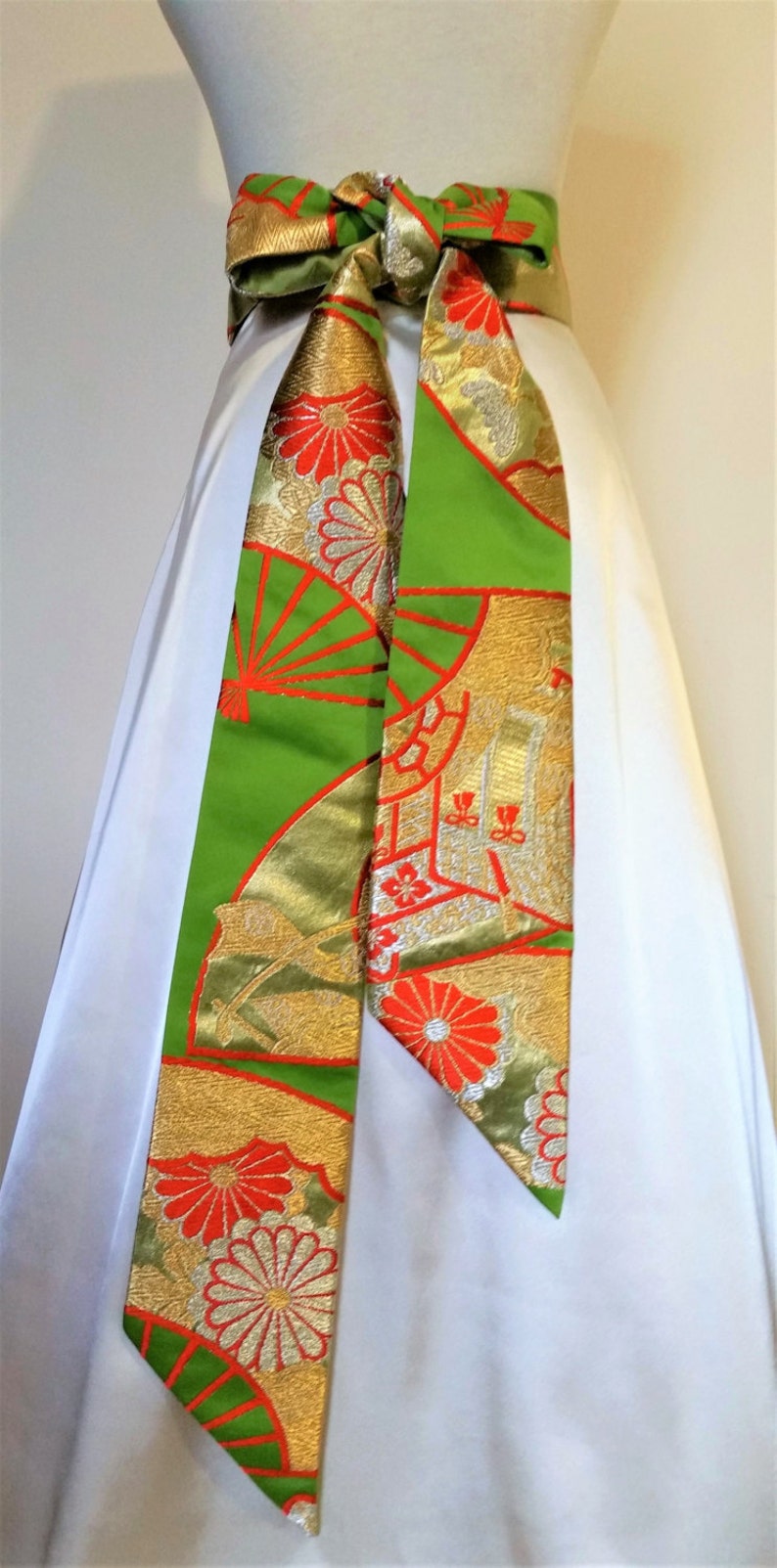 Vintage KIMONO Wedding sash OBI bow belt brocade green gold | Etsy