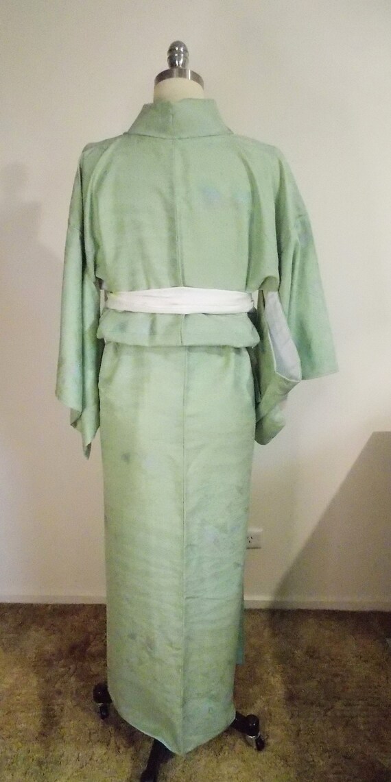 Vintage IROMUJI KIMONO Sage green crane wave opal siz… - Gem