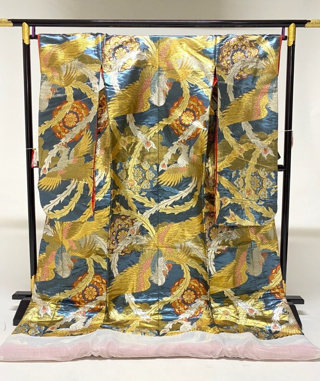 UCHIKAKE Wedding Kimono Robe Vintage Silk Gold Brocade Phoenix Flower ...