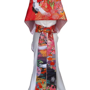 OBI Sash Self Tie Long Tails Vintage UCHIKAKE Silk Gold Brocade Red ...