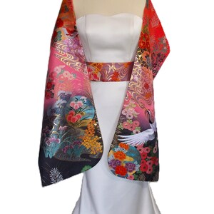 OBI Sash Self Tie Long Tails Vintage UCHIKAKE Silk Gold Brocade Red ...