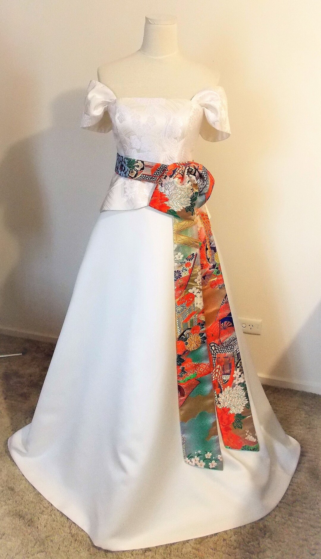 Wedding Dress With Vintage White KIMONO Top OBI Bow Sash Belt Ivory ...