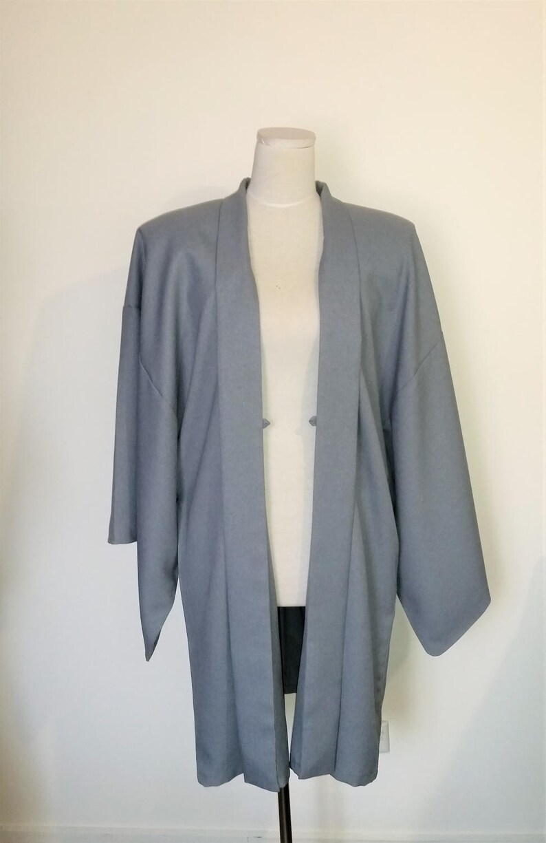 Men's KIMONO Jacket HAORI Silver Gray SAMURAI Style Large Ready to Ship ...