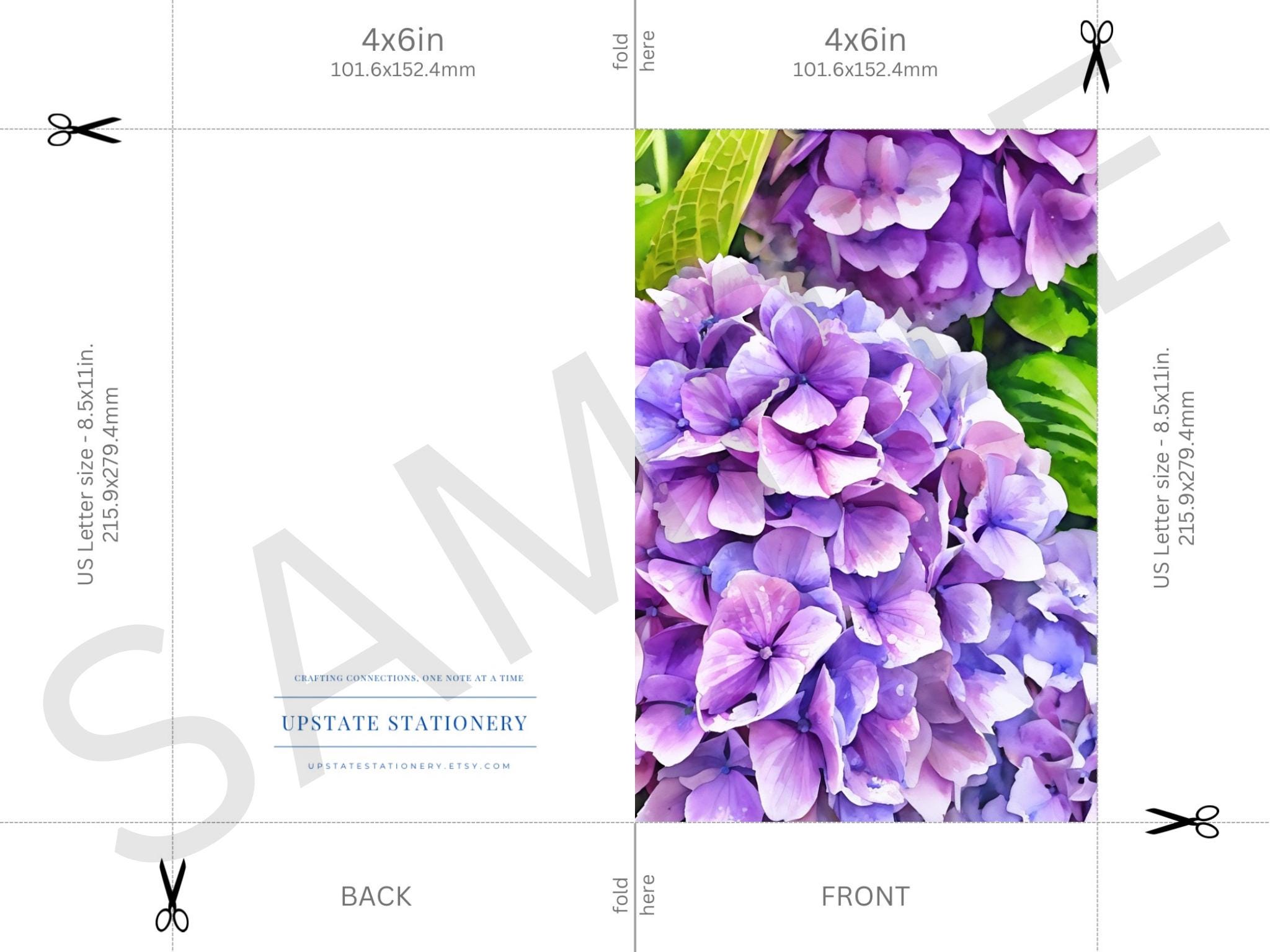 Purple Hydrangea Flower Printable Greeting Card: Blank Notecard ...