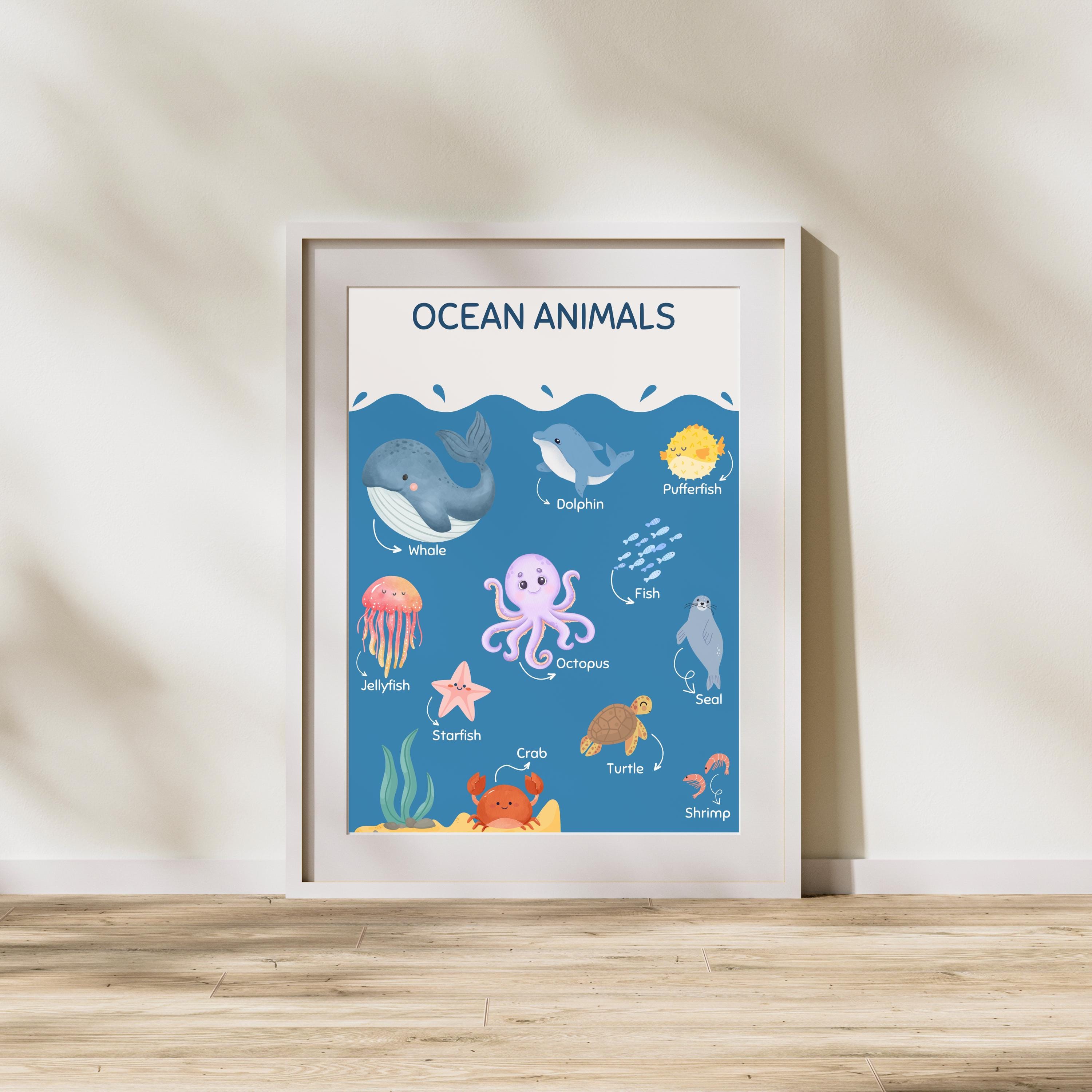 Ocean Animals Educational Poster for Kids | Digital Download | Sea ...