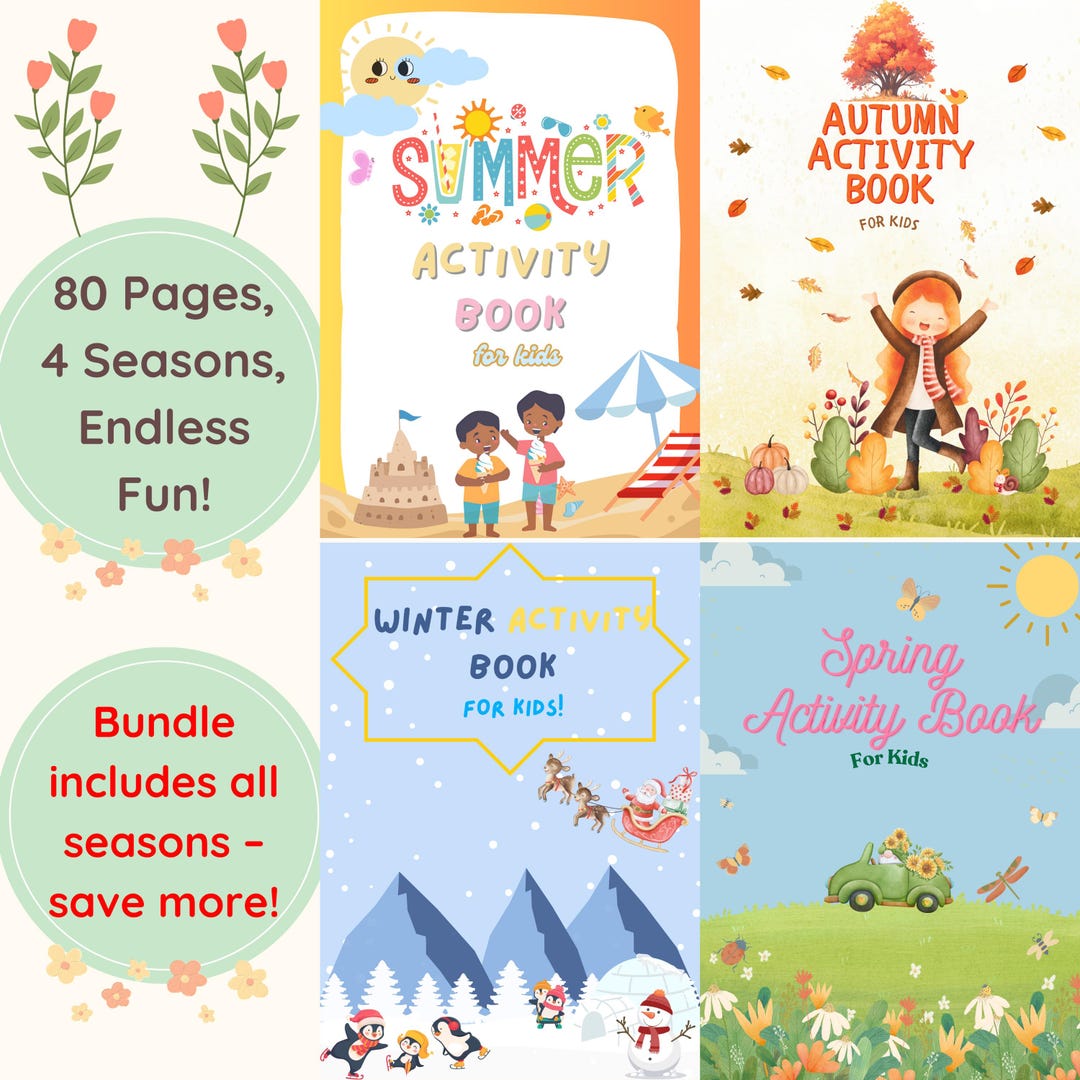 Printable Seasonal Activity Book Bundle for Kids | 80 Fun Worksheets ...