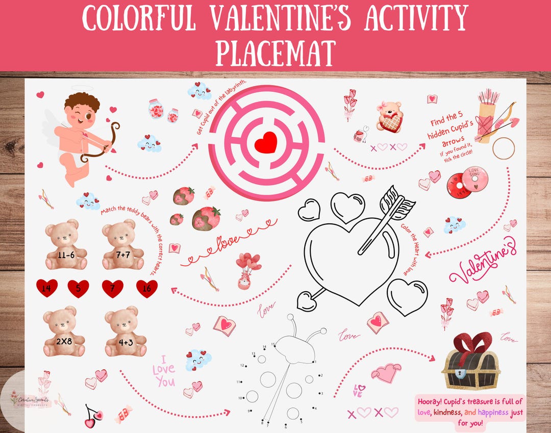 Printable Colorful Valentines Day Placemat for Kids Fun & Educational ...