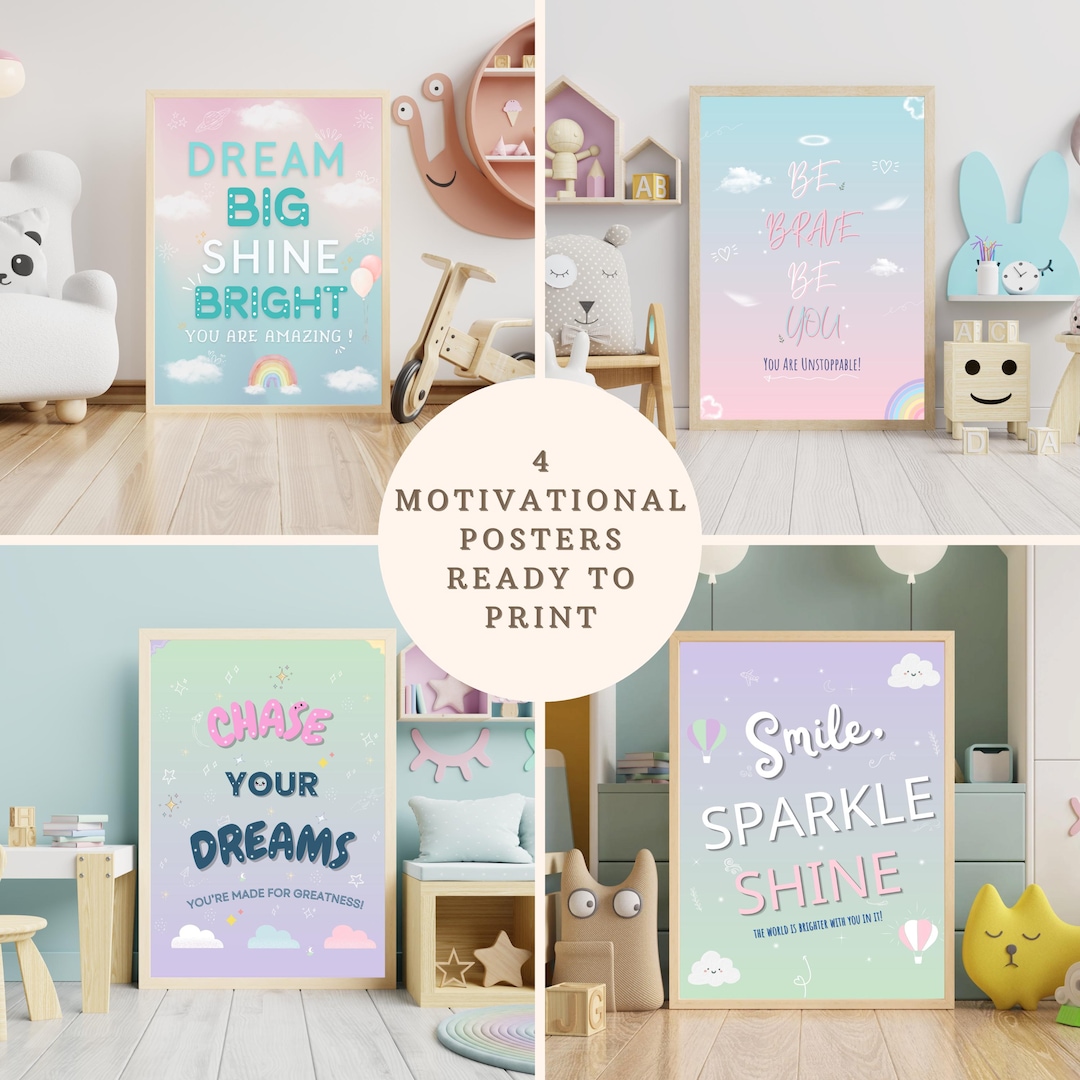 Digital Pastel Motivational Wall Art Set | Be Brave, Dream Big, Smile ...