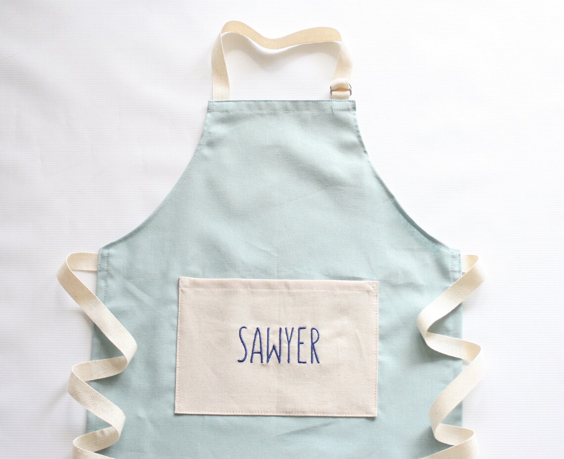 Personalized Kids Apron Dusty Blue Linen Toddler Apron | Etsy