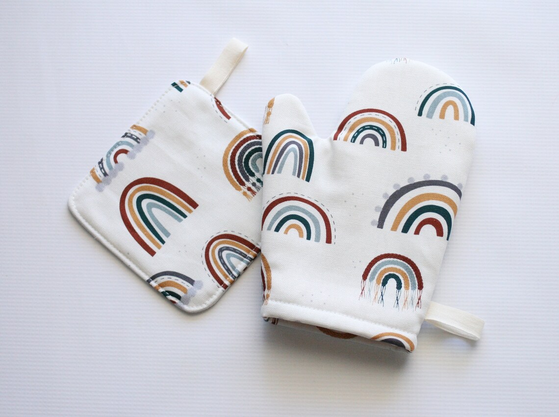 Boho Rainbow Kids Kitchen Accessories, Pretend Play, Toy Oven Mitt, Toy ...