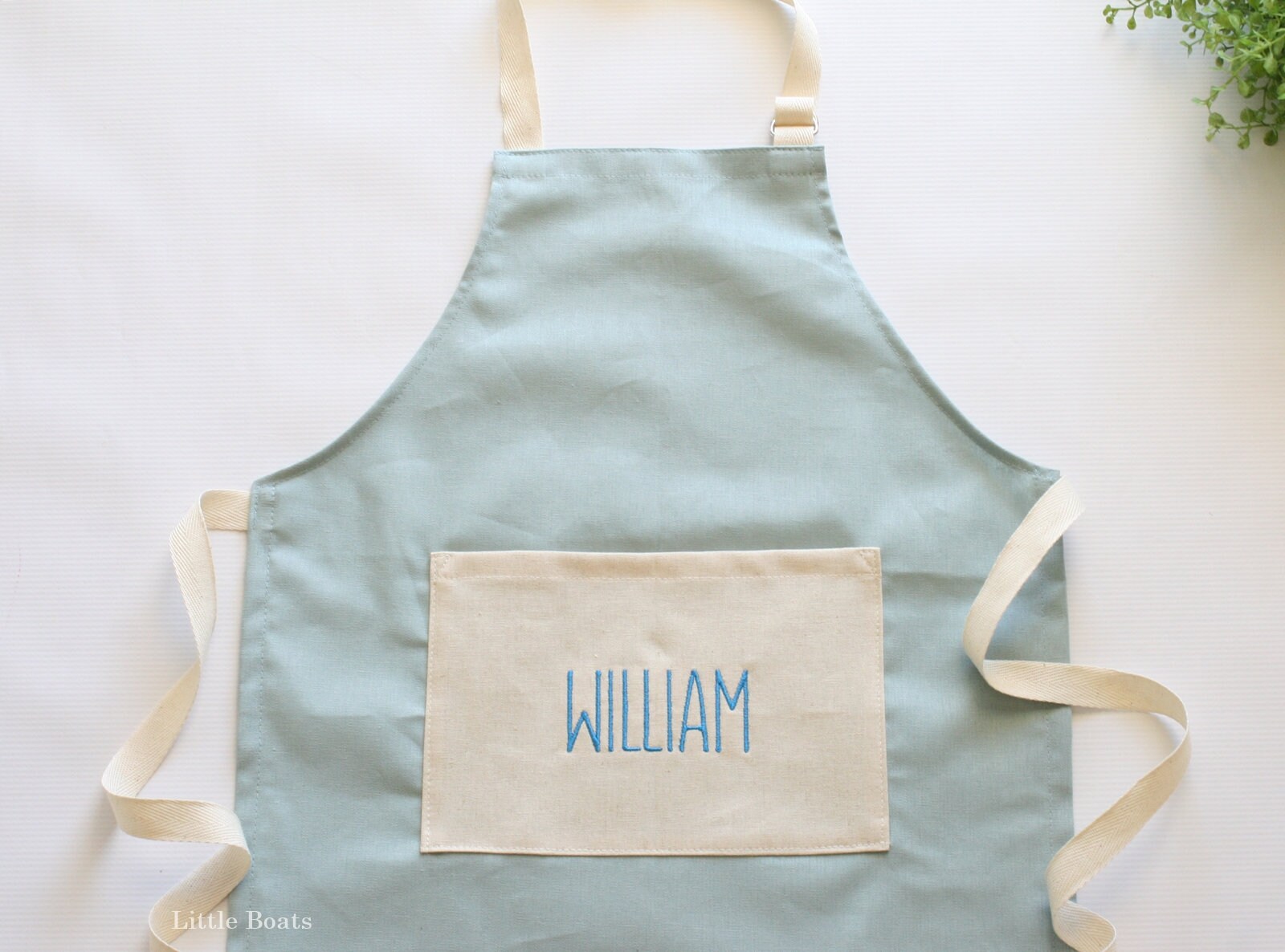 Personalized Kids Apron Dusty Blue Linen Toddler Apron | Etsy