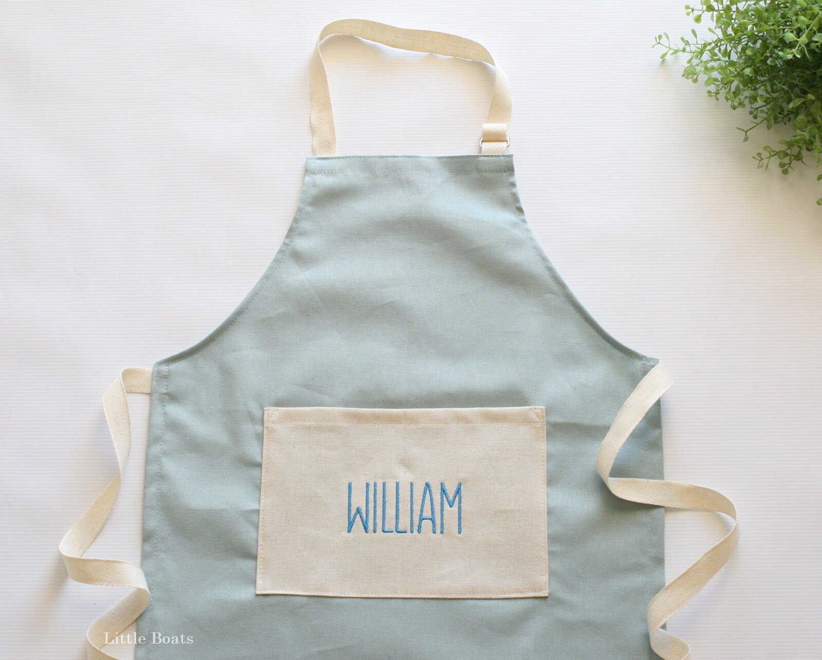 Personalized Kids Apron Dusty Blue Linen Toddler Apron | Etsy
