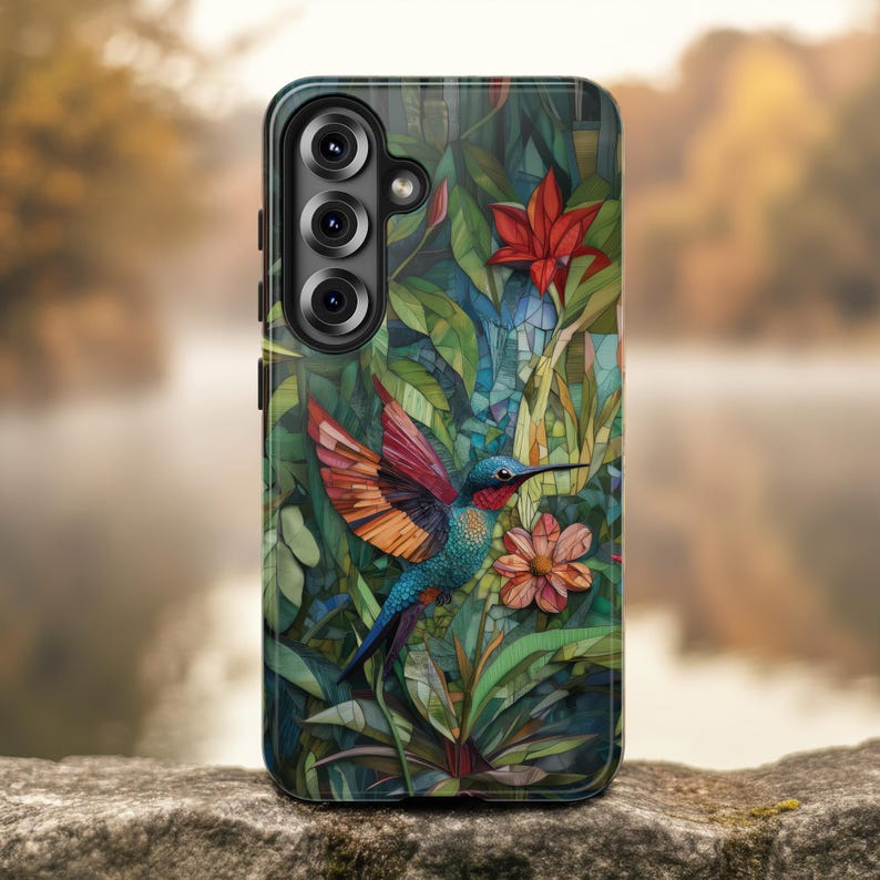 Hummingbird Bird Phone Case, Tropical Faux Stained Glass, Birder Gift ...