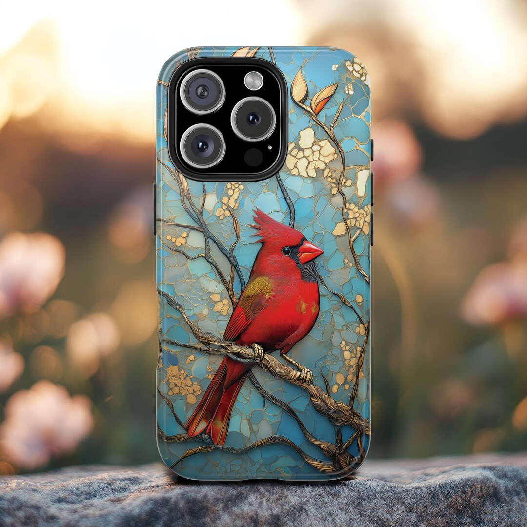 Red Cardinal Bird Phone Case, Stained Glass Mosaic Style, Birder ...