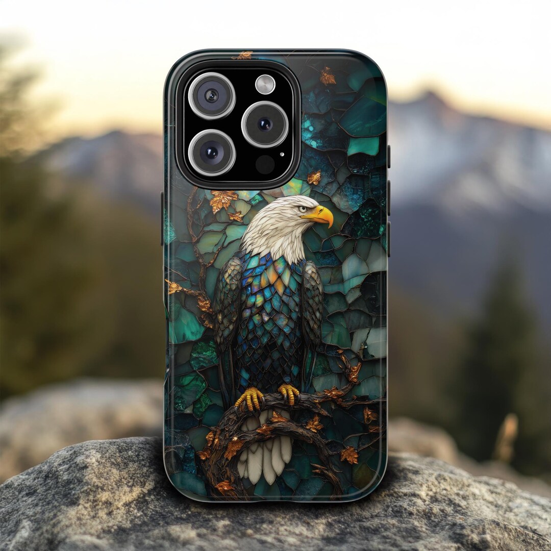 Bald Eagle Stained Glass Effect Phone Case, Bird of Prey Birder ...