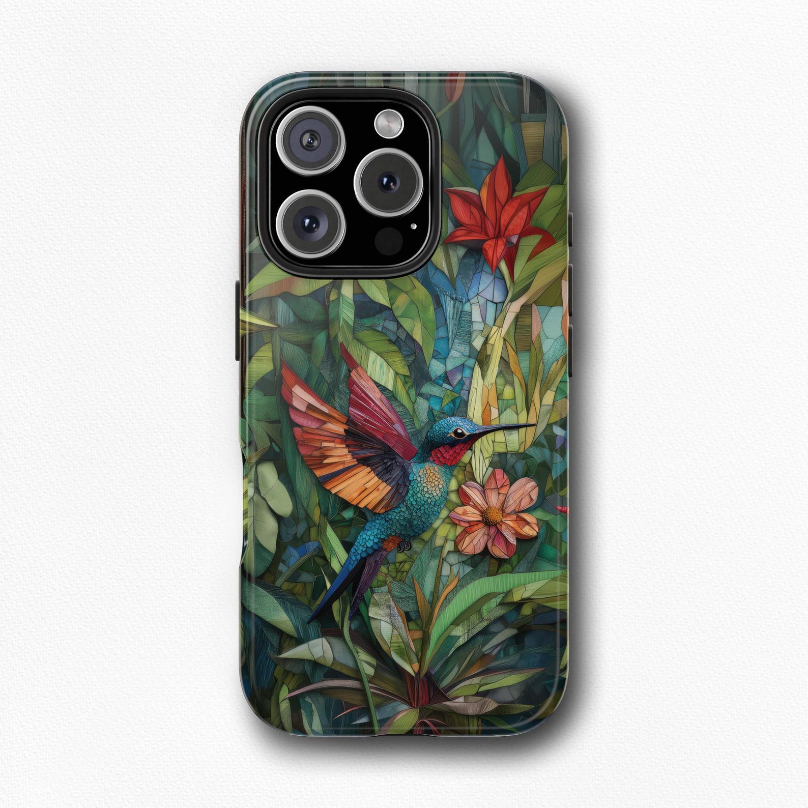 Hummingbird Bird Phone Case, Tropical Stained Glass Effect, Birder ...