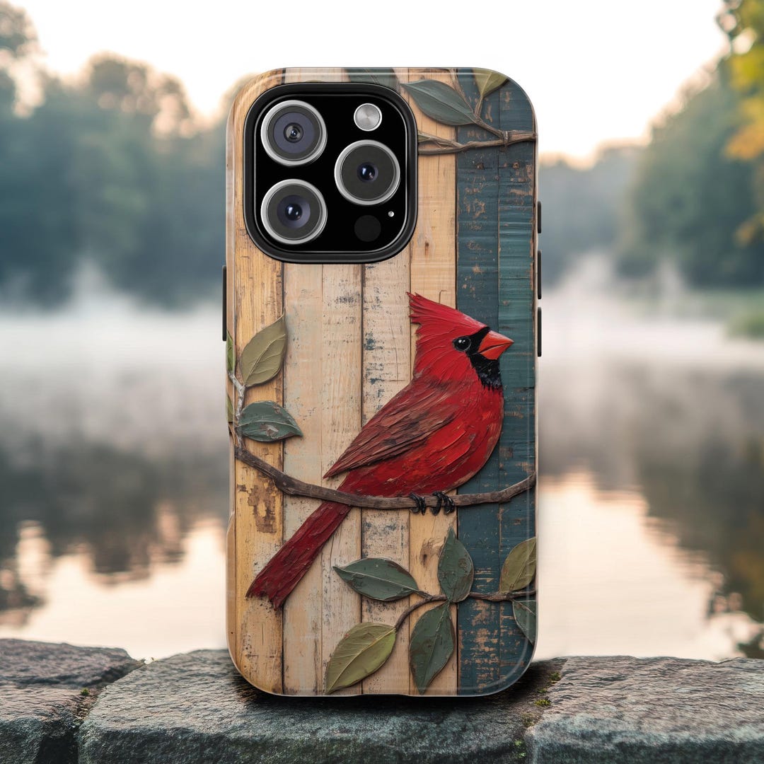 Red Cardinal Bird Phone Case, Wood Effect, Nature Lover Birder ...