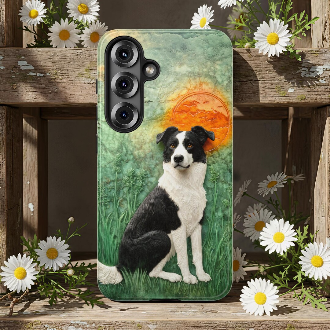 Border Collie Phone Case, Faux Jade Carved Cover Gift for Dog Mom Dad ...