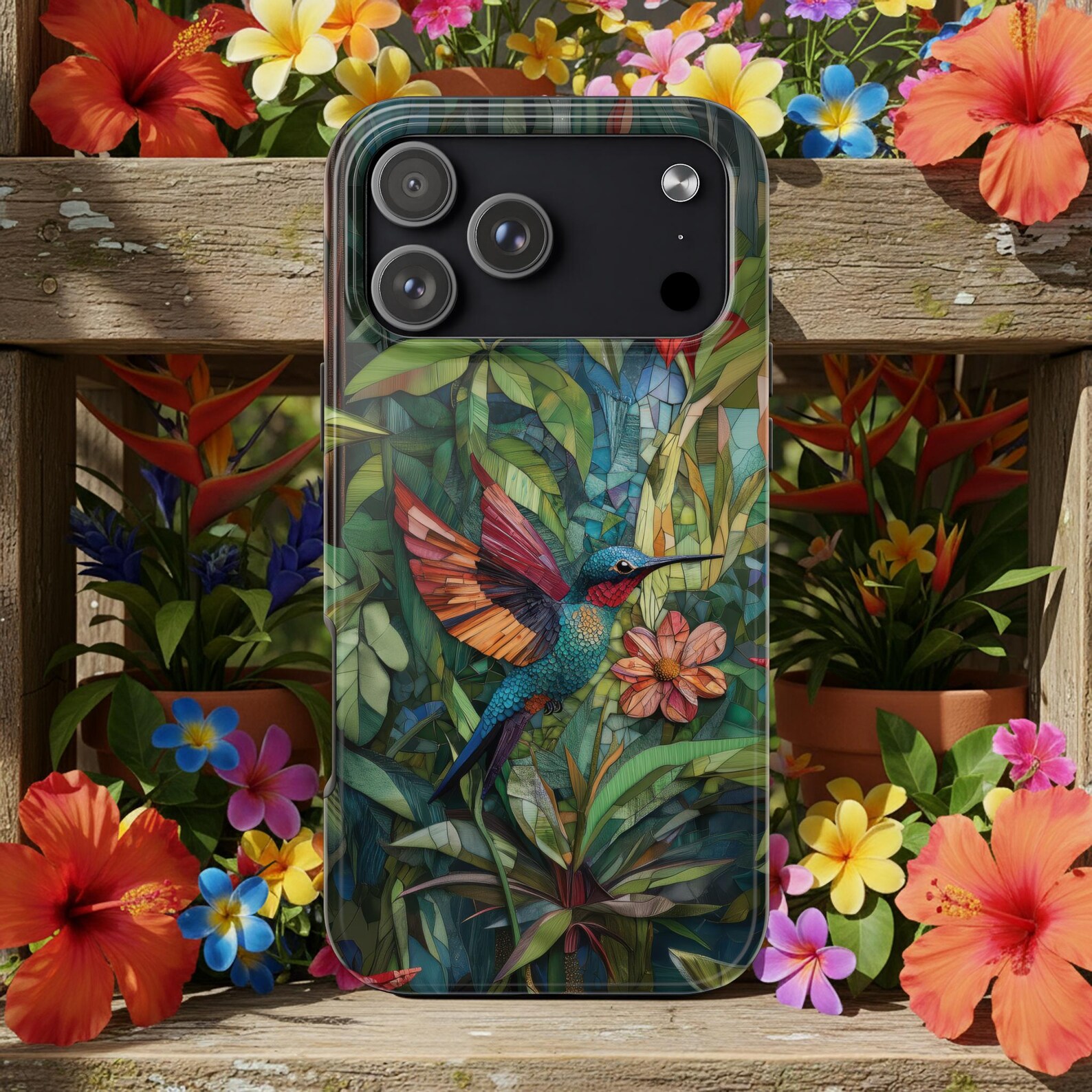 Hummingbird Bird Phone Case, Tropical Faux Stained Glass, Birder Gift ...